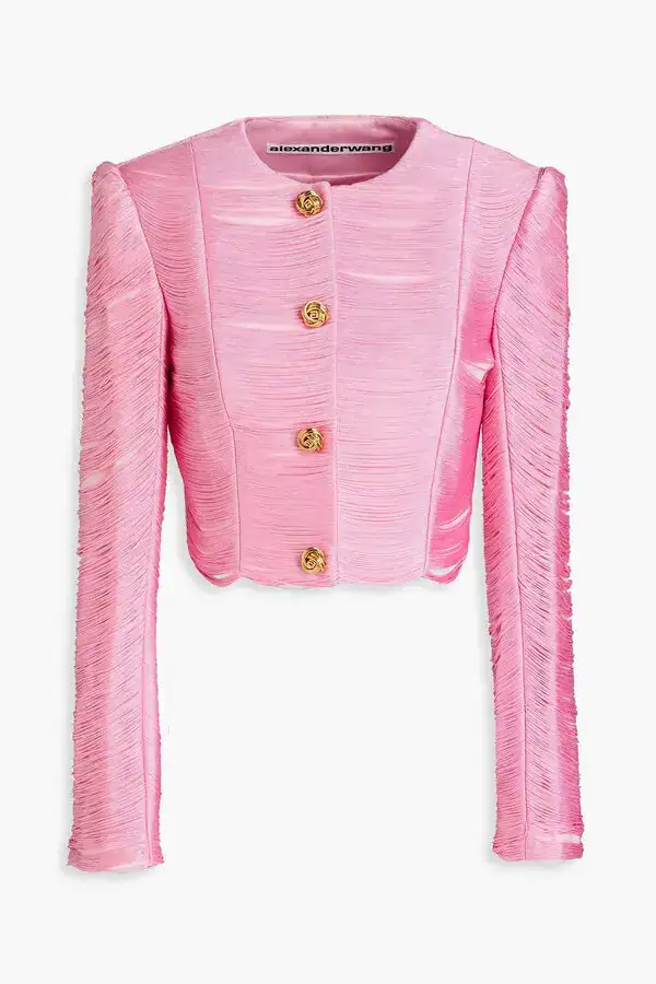 Buy Alexander Wang Cropped Fringed Mesh Jacket - Baby Pink At 80